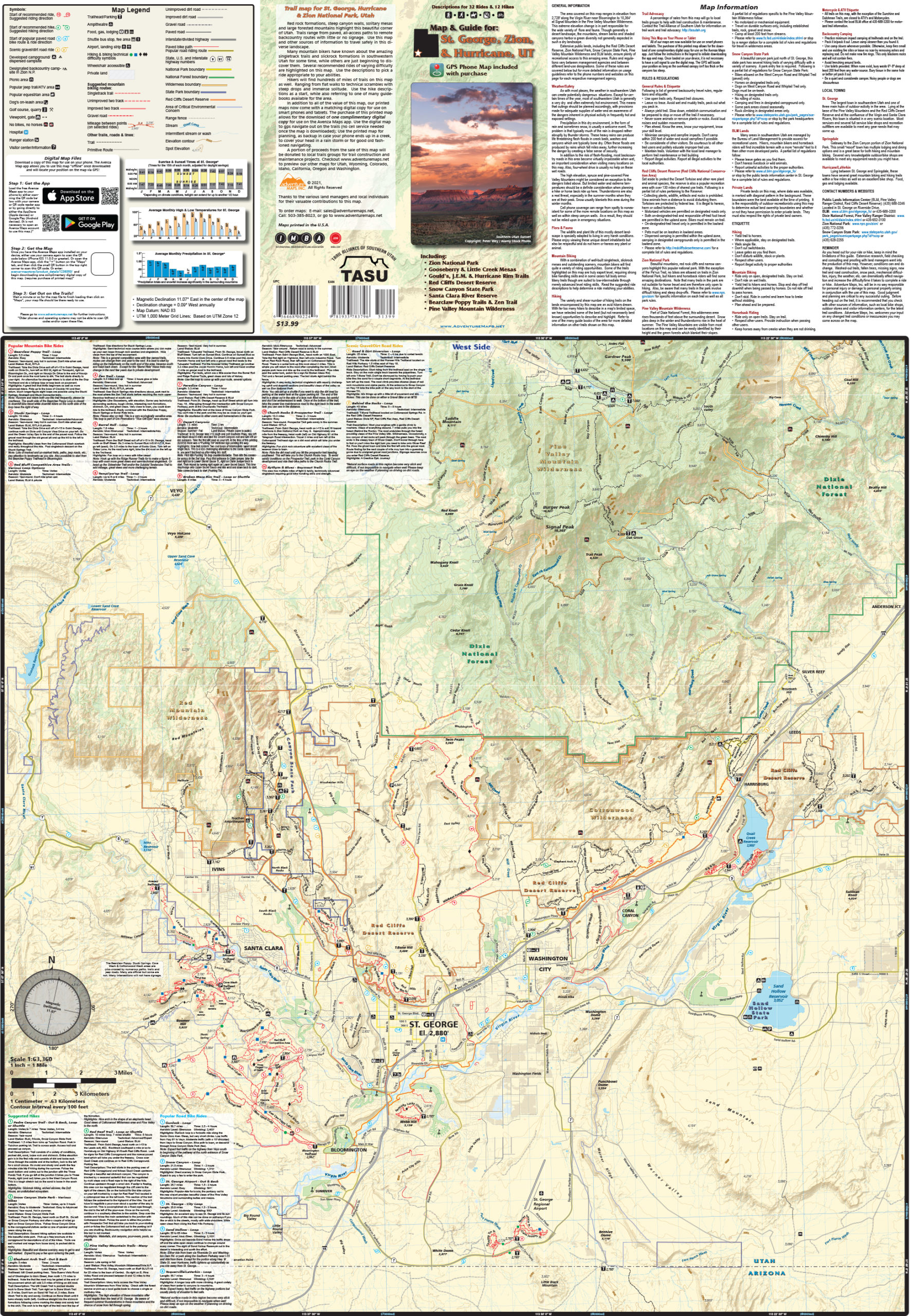 St. George, Zion NP & Hurricane, Utah Trail Map & Guide - Adventure Maps